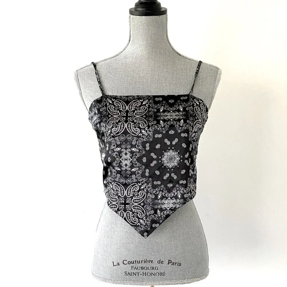 J for Justify | Tops | Black And White Paisley Print Top Bow Tie On ...